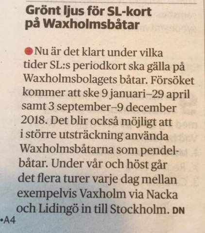 Waxholmsbåt på SL-biljett - Lidingö